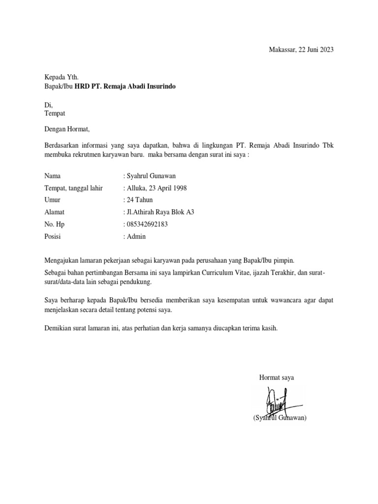 Surat Lamaran SG | PDF