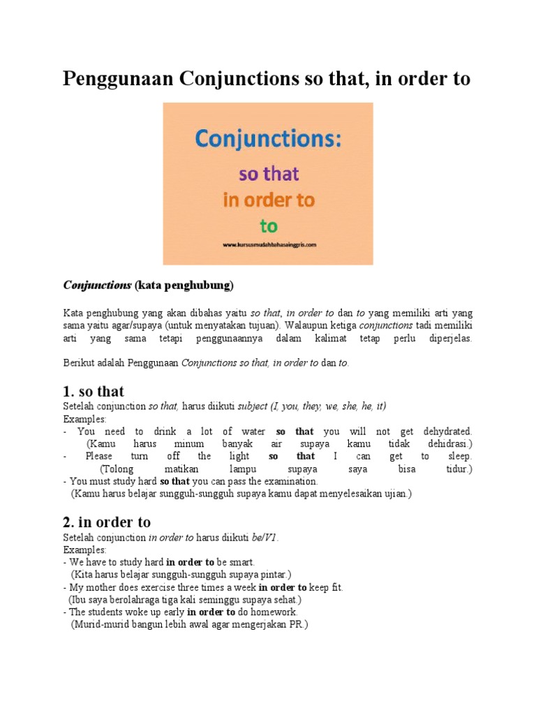 Penggunaan Conjunctions So That | PDF