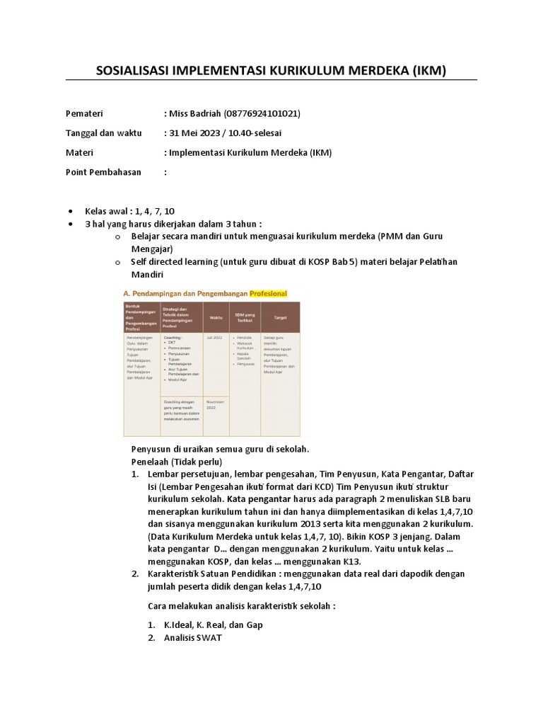 Notulensi Sosialisasi Implementasi Kurikulum Merdeka | PDF
