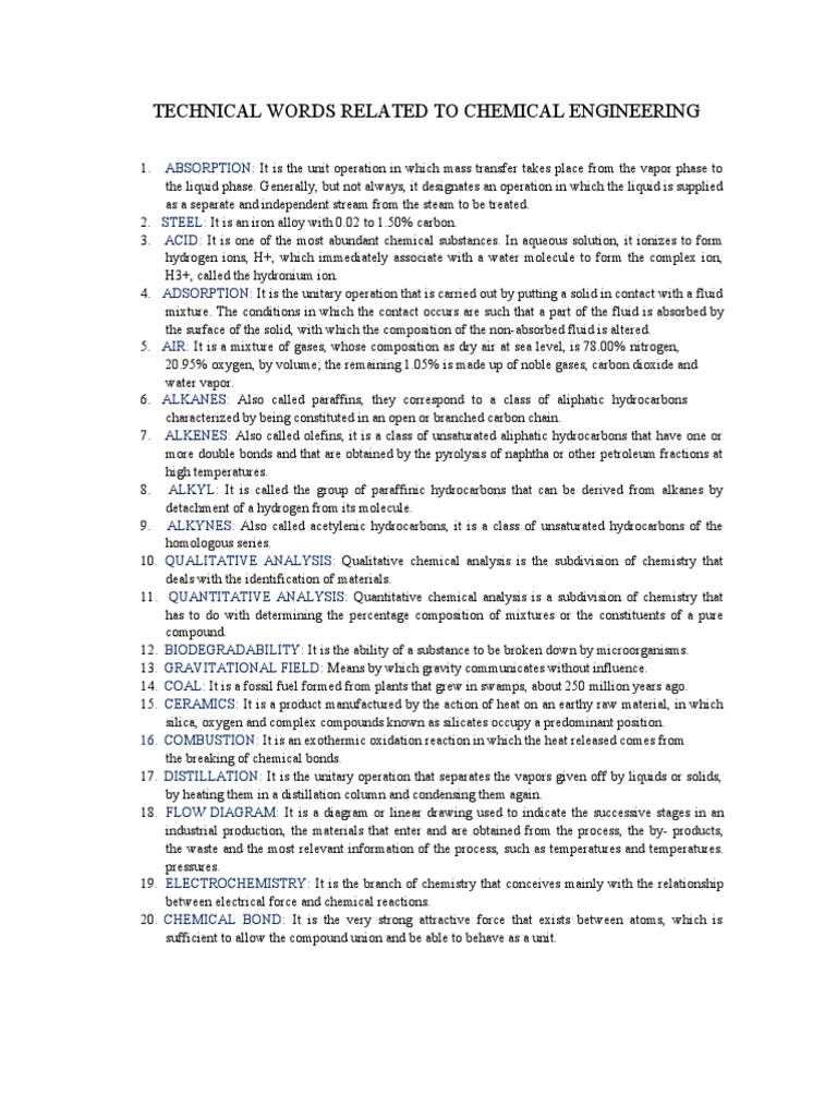 Technical Words Related To Chemical Engineering | PDF | Chemistry ...