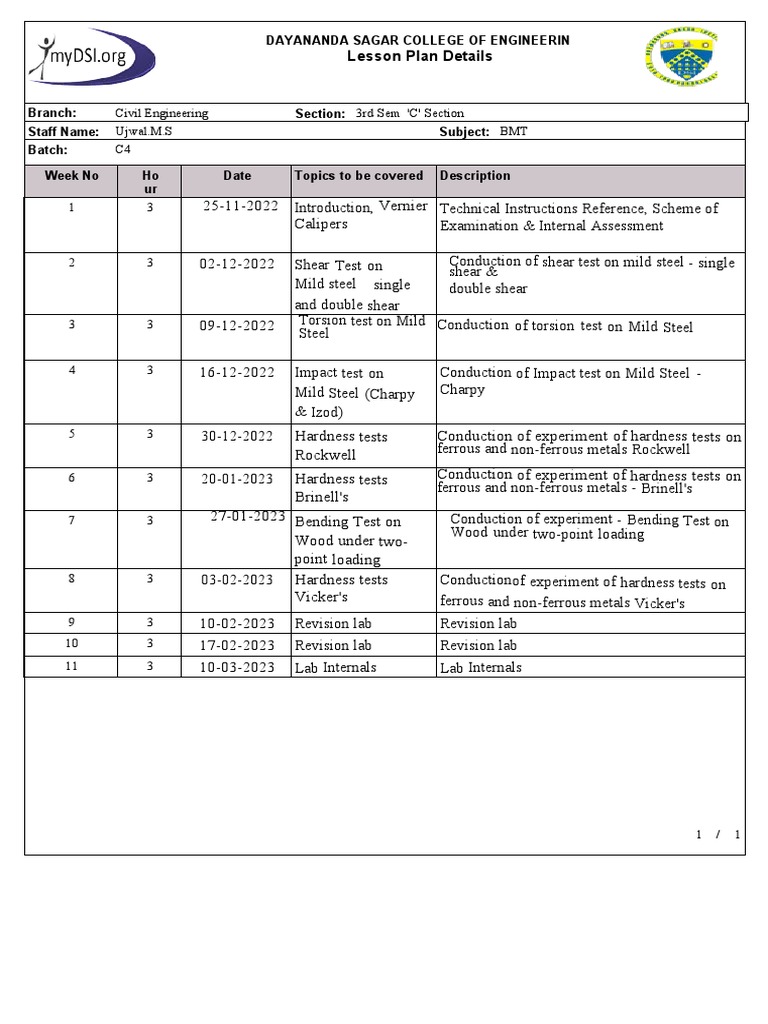 BMT Lesson Plan | PDF | Hardness | Metals