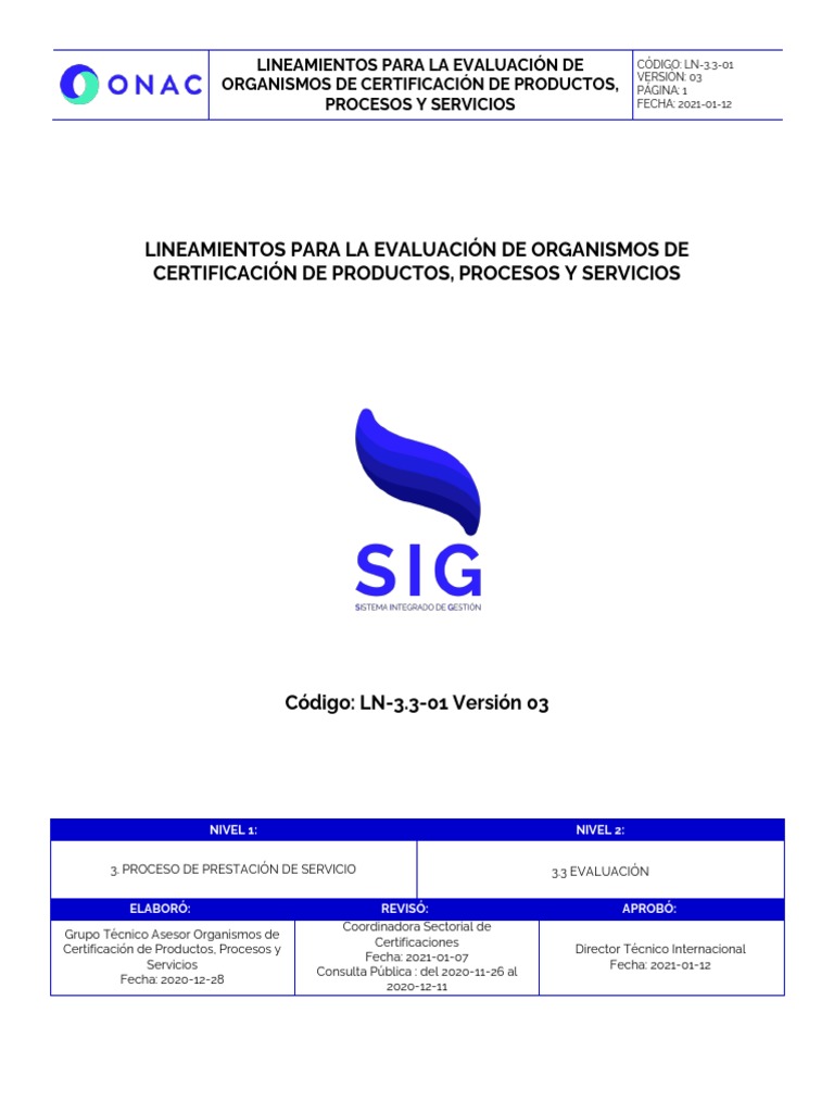 LN 3.3 01 LINEAMIENTOS PARA LA EVALUACION DE ORGANISMOS DE CERTIFICACION DE PRODUCTOS PROCESOS Y ...