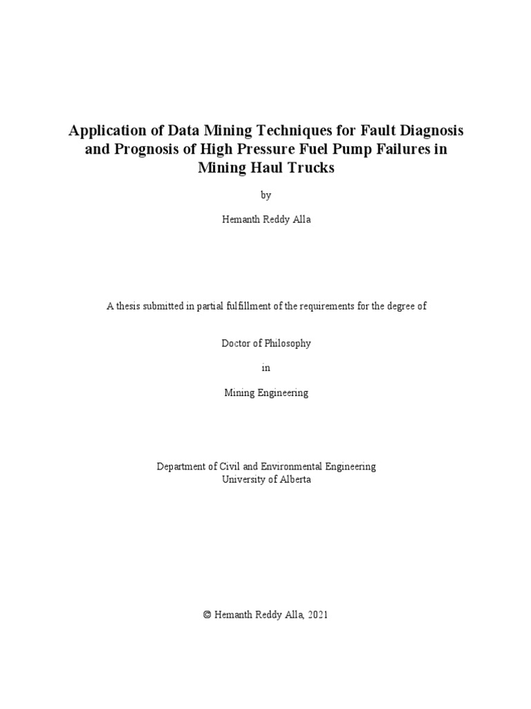 PHD Thesis Application of Data Mining Techniques For Fault Diagnosis and Prognosis of High ...