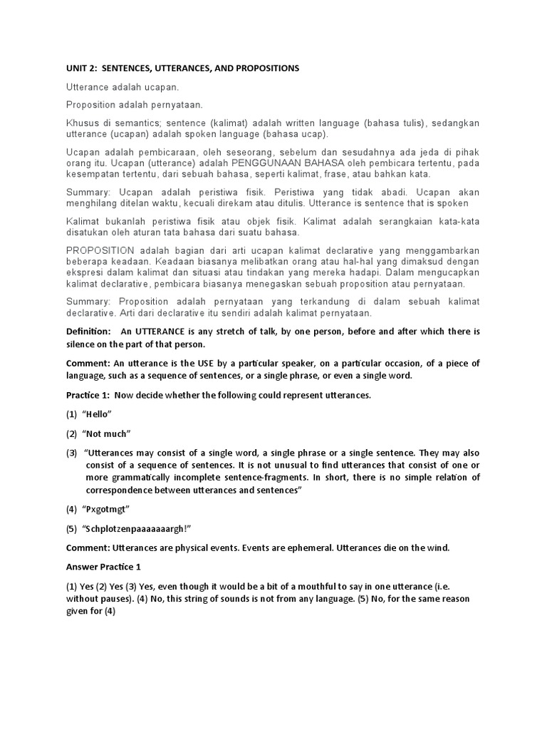Unit 2 Sentences Utterances Propositions | PDF | Seni & Disiplin Bahasa