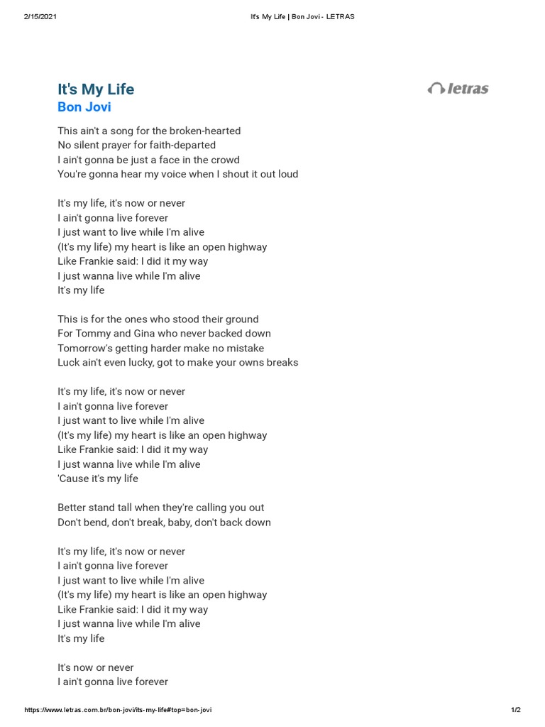 It's My Life - Bon Jovi - LETRAS | PDF
