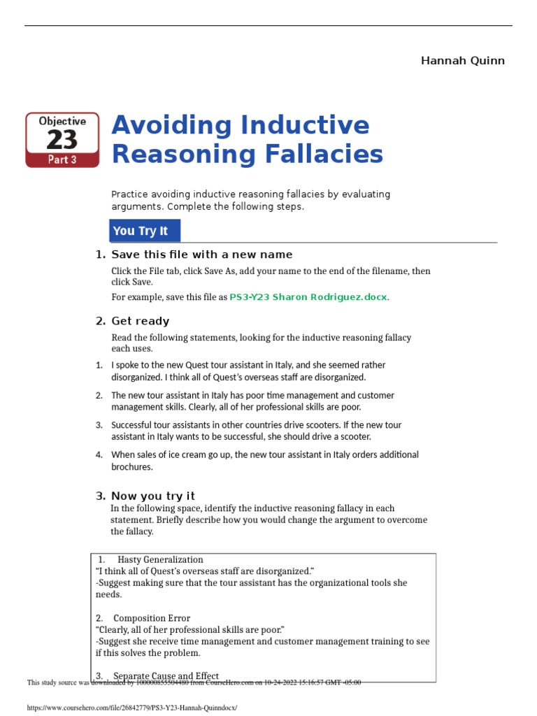 PS3 Y23 Hannah Quinn | PDF | Fallacy | Reason