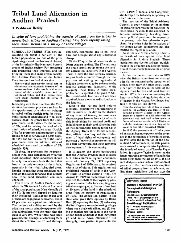 Tribal Land Alienation in Andhra Pradesh | PDF | Government | Justice