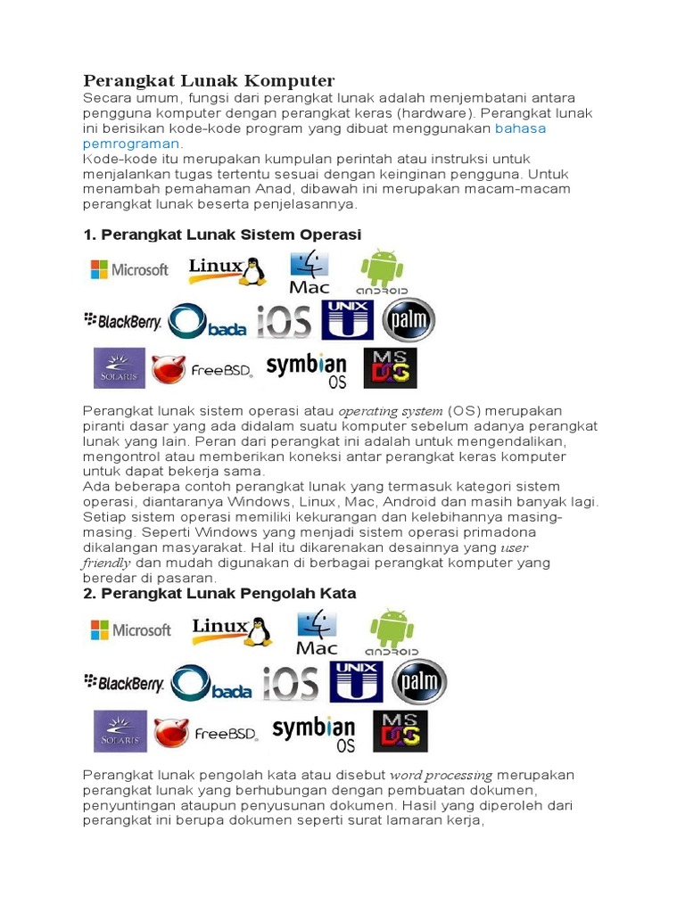 Jenis dan Contoh Perangkat Lunak Komputer | PDF | Komputer | Teknologi ...