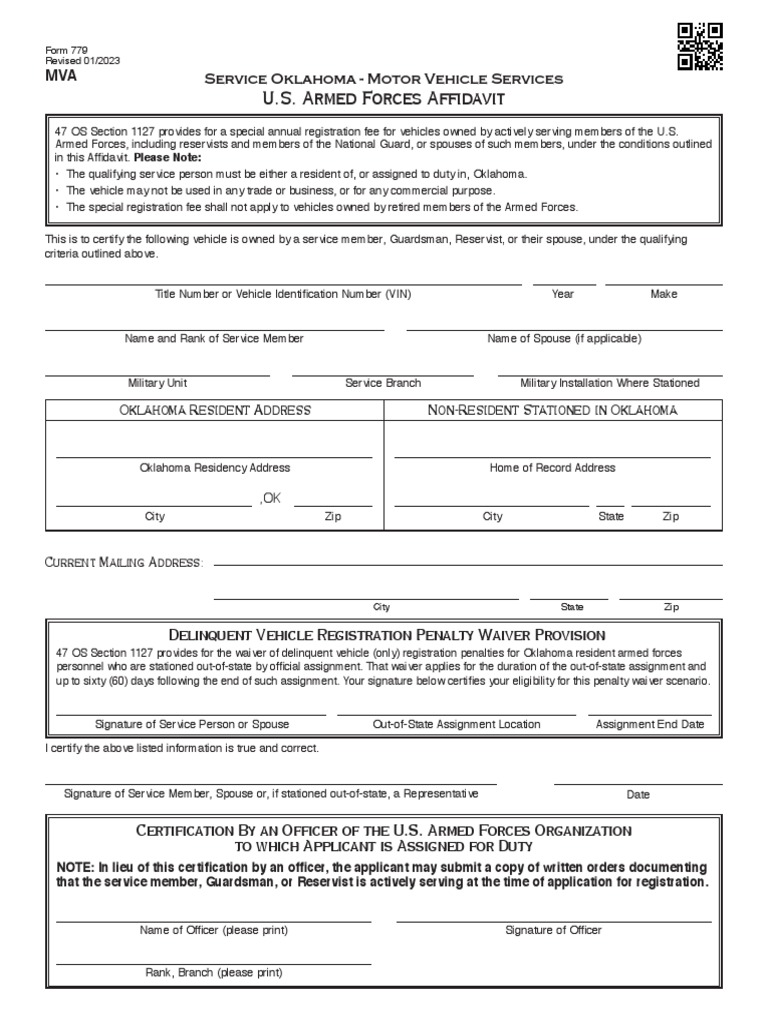 Oklahoma Military Vehicle Registration Affidavit | PDF