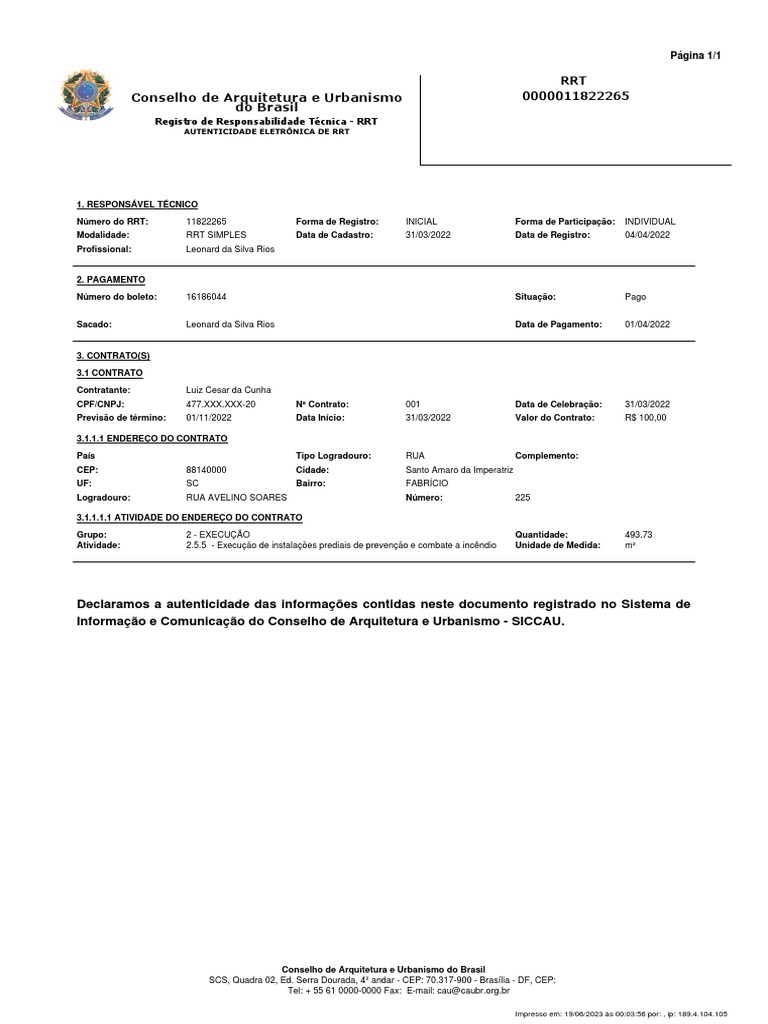 RRT Verificacao Autenticidade | PDF | Brasil