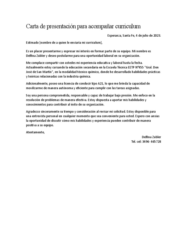 Carta de Presentación para Acompañar Curriculum | PDF