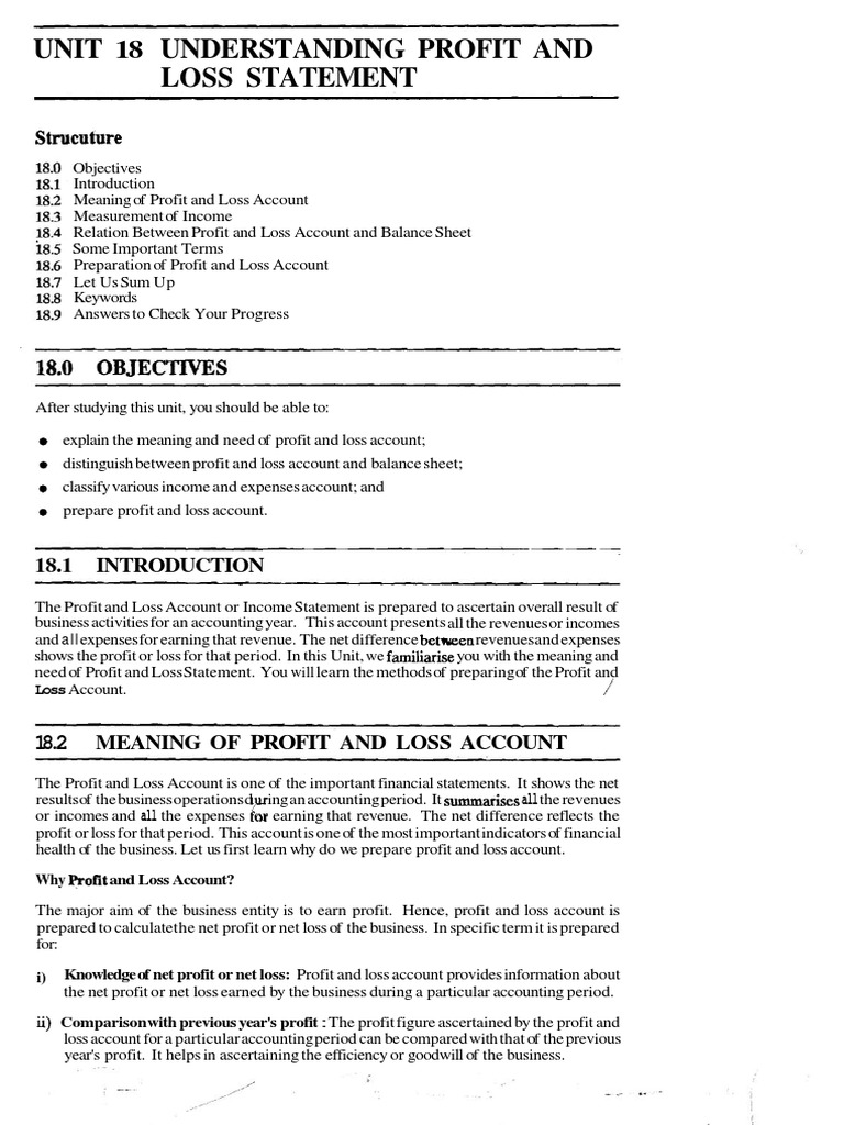 Unit-18 Understanding Profit & Loss Statement | PDF | Income Statement ...