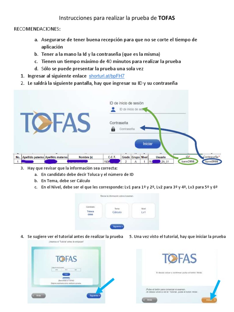 Instrucciones para Realizar La Prueba de TOFAS | PDF