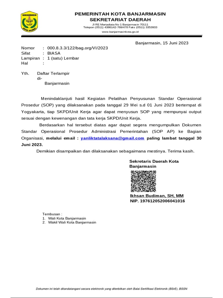 Surat Permintaan Data Sop Tahun 2023 | PDF