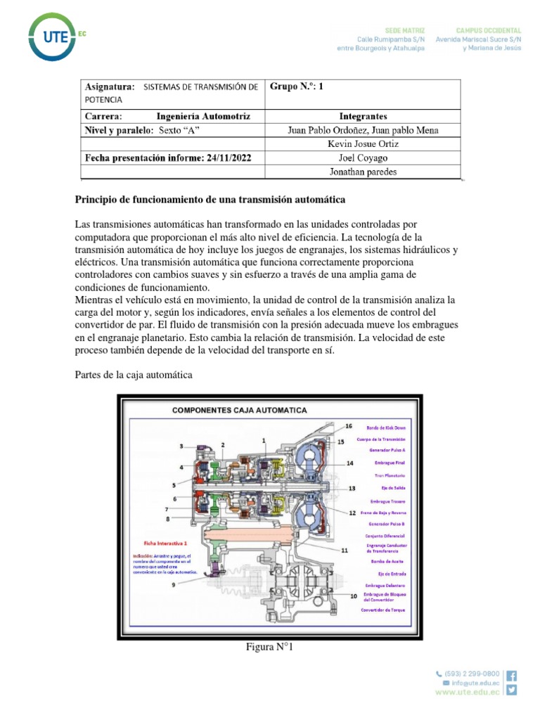 Funcionamiento de Transmisiones Automáticas | PDF | Transmisión automática | Engranaje