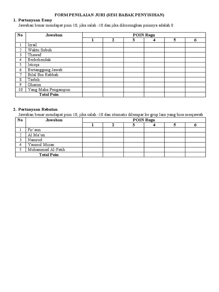 Form Penilaian Juri Cci | PDF