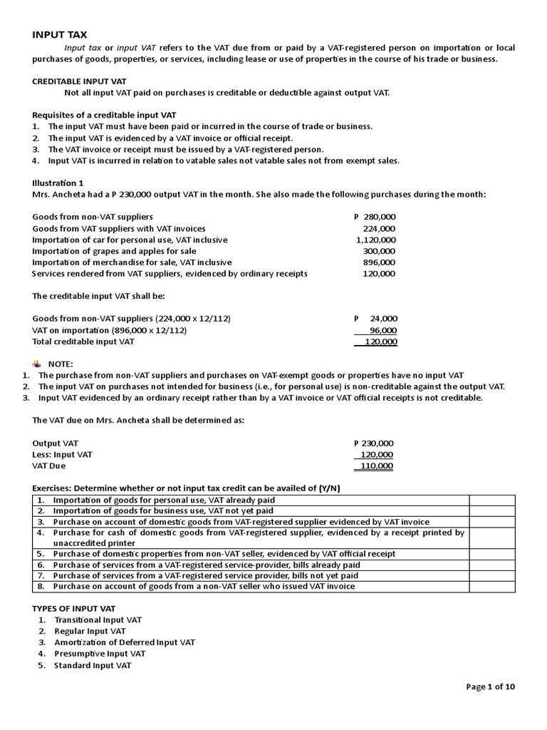 Input Tax | PDF | Value Added Tax | Invoice