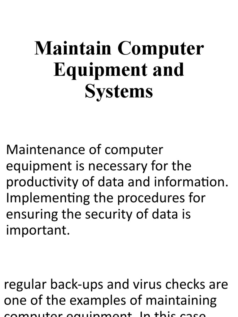 Maintain Computer Equipment and Systems | PDF