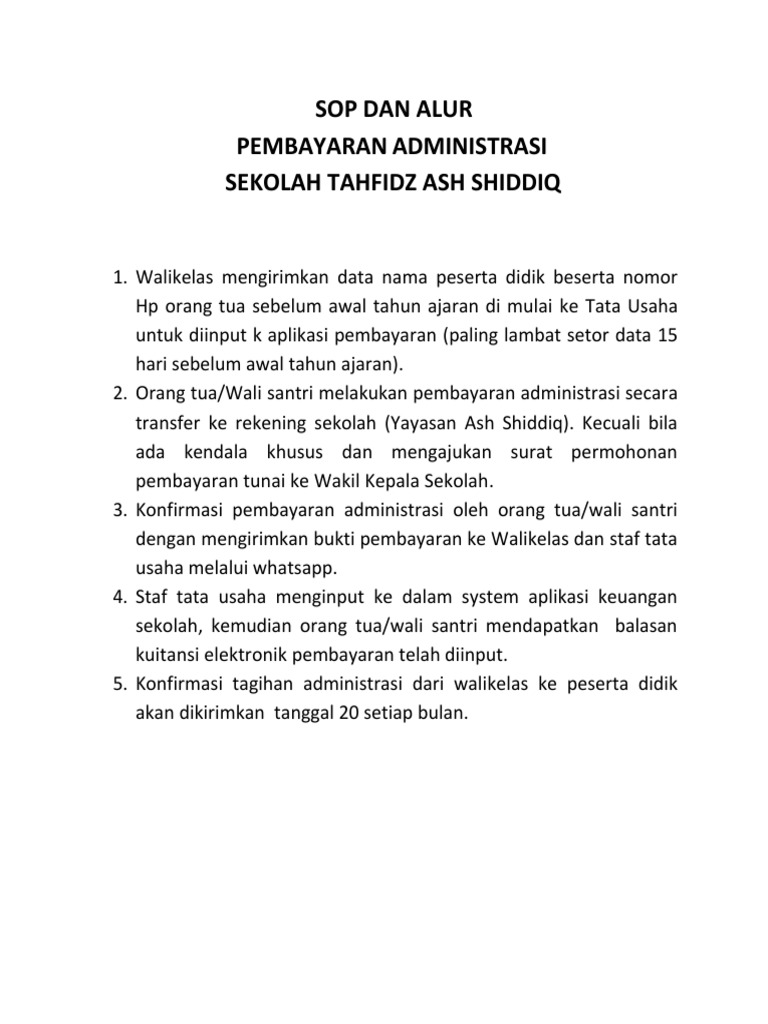 Sop Dan Alur Pembayaran Administrasi | PDF
