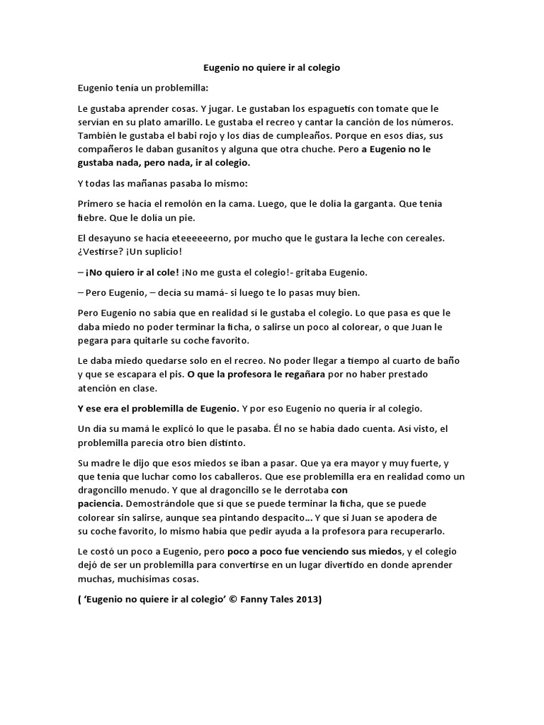 Eugenio y su miedo al colegio | PDF
