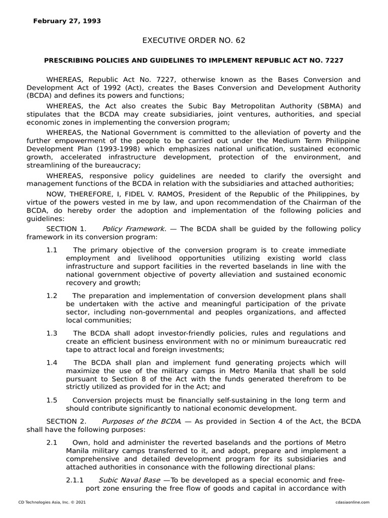 02 EO 62 S 1993 RA 7227 IRR | PDF | Board Of Directors | Lease