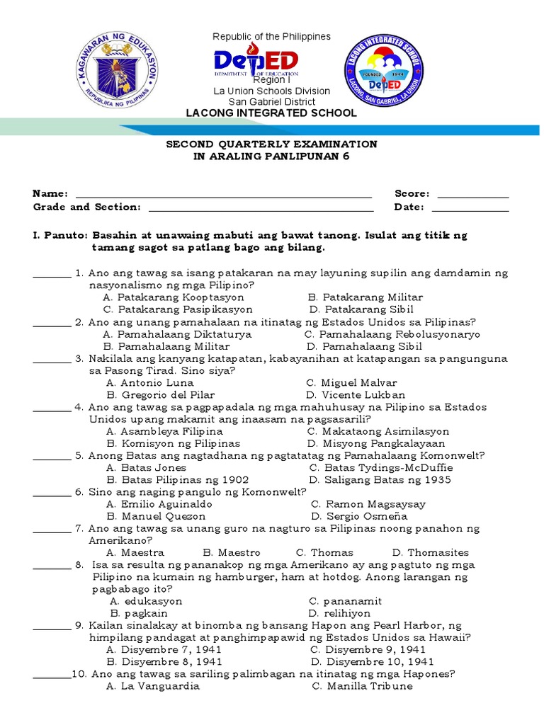 2nd Quarter Exam in AP | PDF