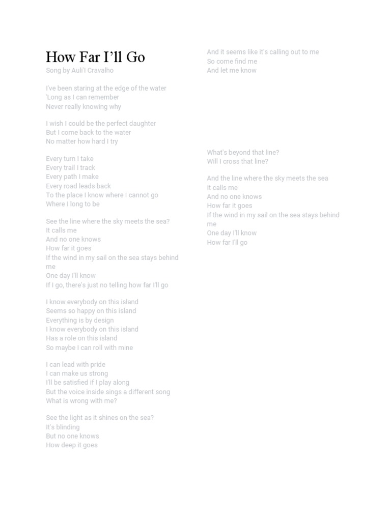 How Far I'll Go - Lyrics | PDF | Poetry