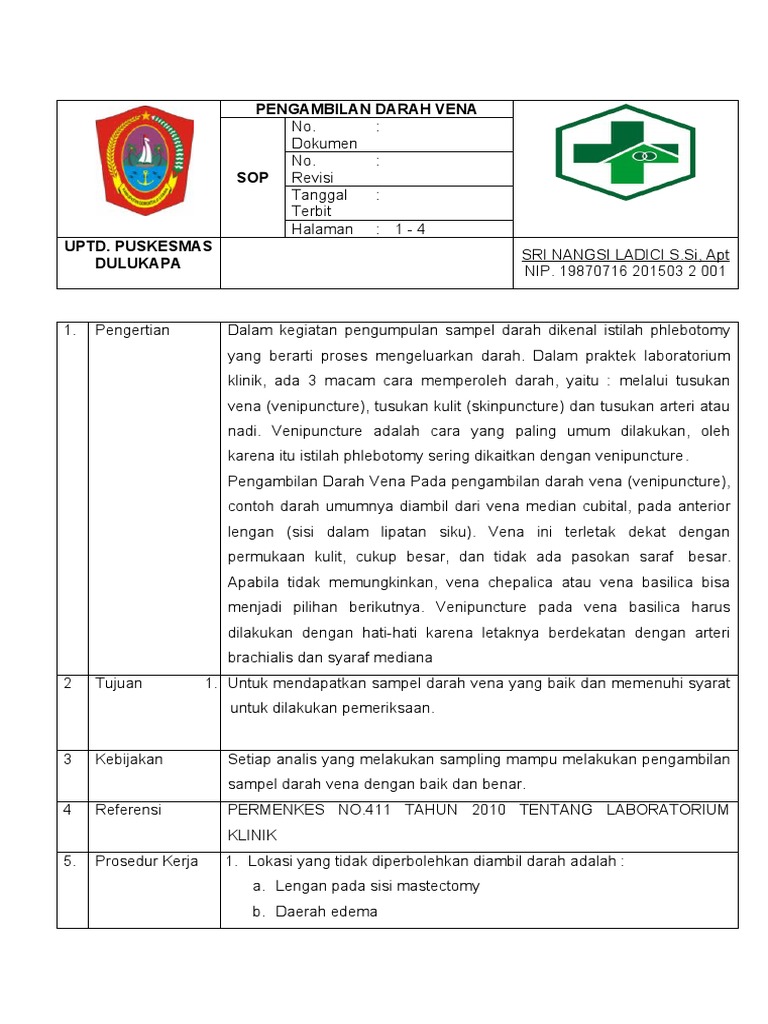 Sop Pengambilan Darah Vena | PDF