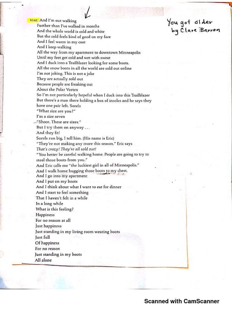 You Got Older Monologue, F | PDF