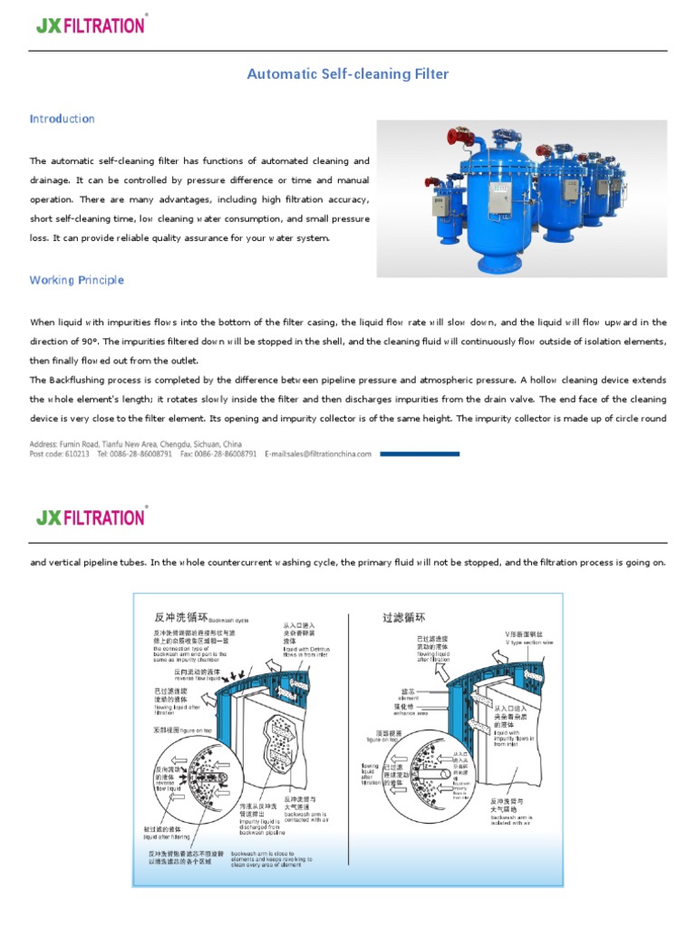 Jxfiltration Automatic Self Cleaning Filter | PDF | Filtration | Valve