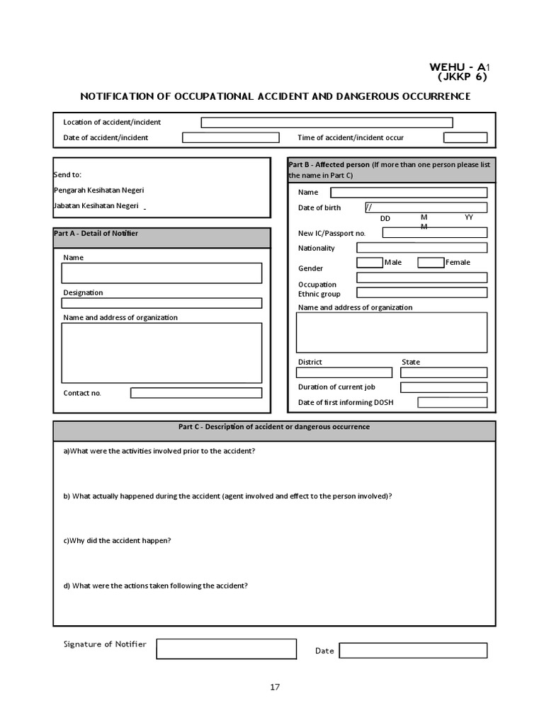 WEHU A1: Accident Notification Form | PDF | Injury | Hypothermia