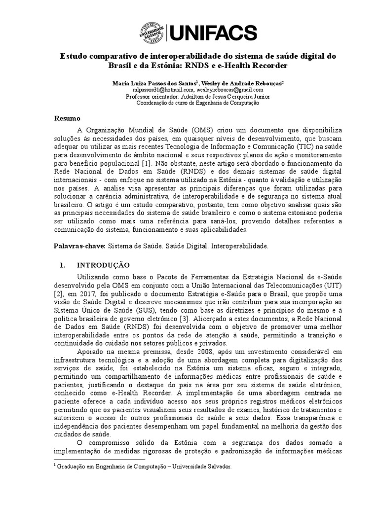 Interoperabilidade em Saúde: Brasil vs. Estônia | PDF | Prontuário eletrônico | Interoperabilidade