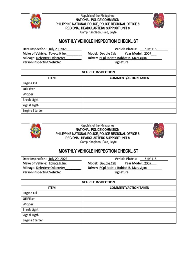 Vehicle Inspection Checklist | PDF