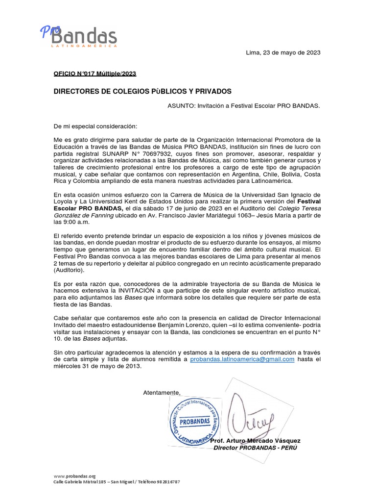 Invitación de PRO BANDAS | PDF | Arte