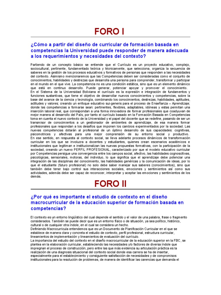 FORO I, II, III, IV y V. | PDF | Plan de estudios | Enseñando