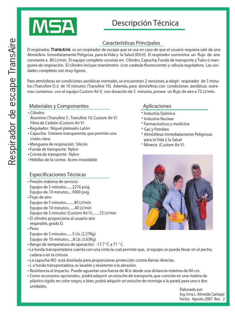 Equipo Respirador de Escape MSA | PDF | Materiales