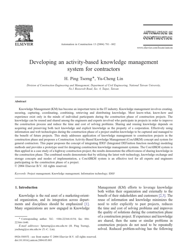 Developing An Activity-Based Knowledge Management System For Contractors | PDF | Knowledge ...