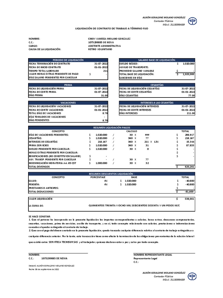 Formato de Liquidacion | PDF | Salario | Economias