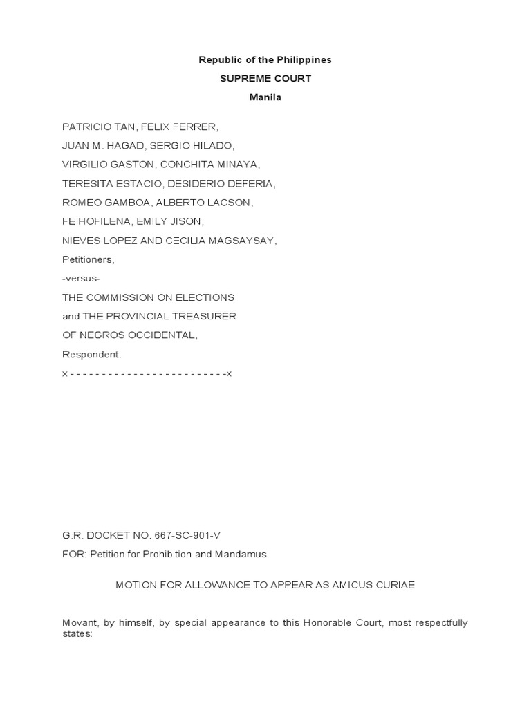 Allowance To Appear As Amicus Curiae, Motion For | PDF | Law