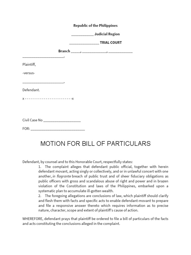 Motion for Bill of Particulars | PDF | Affidavit | Public Law