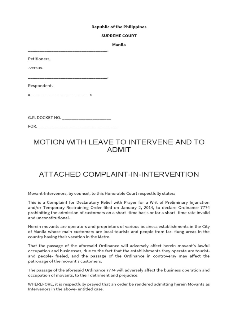 Motion With Leave To Intervene and To Admit | PDF