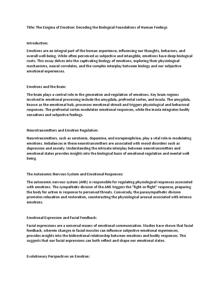 The Enigma of Emotion - Decoding The Biological Foundations of Human Feelings | PDF | Emotions ...