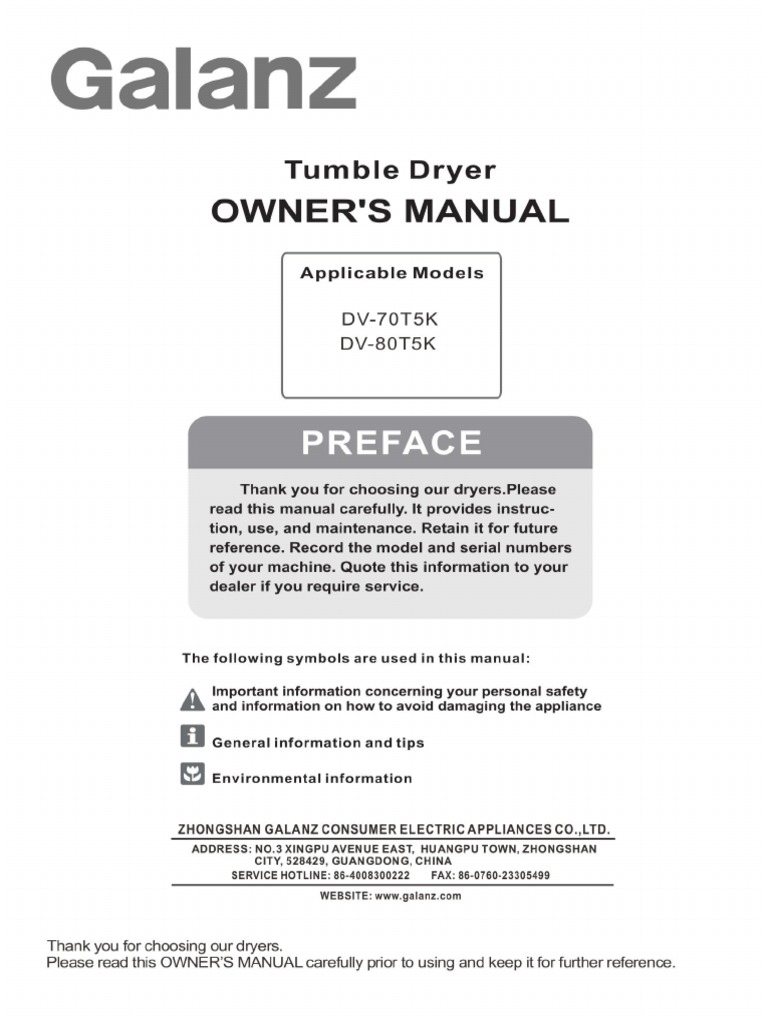 DV70T5K - Tumble Dryer - MANUAL | PDF