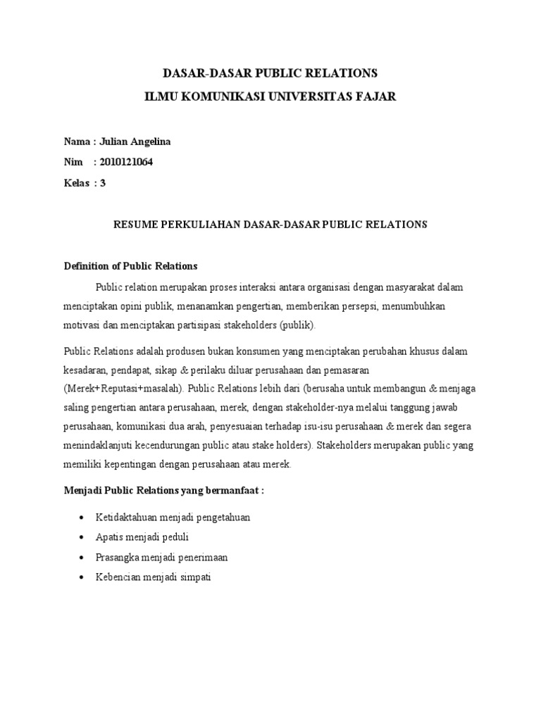Resume Dasar-Dasar Public Relations | PDF