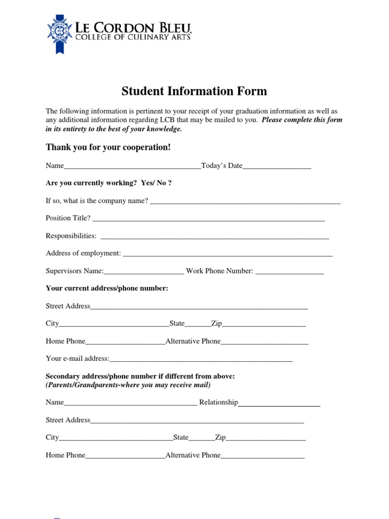 Student Information Form | PDF