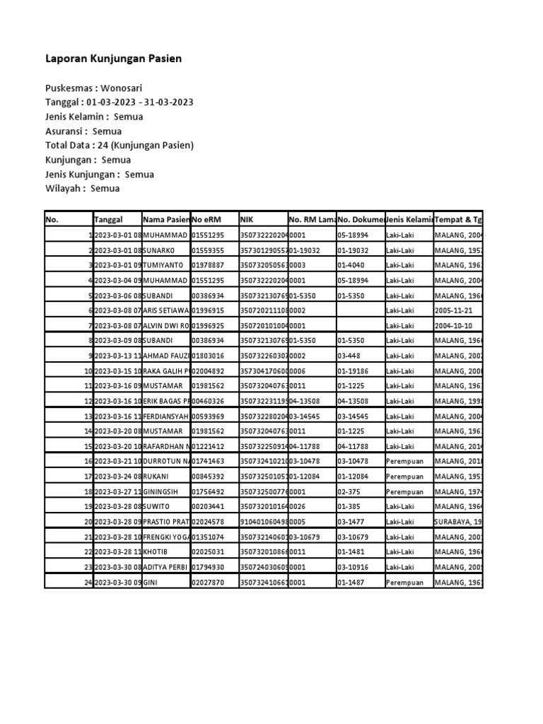 Laporan Kunjungan Pasien | PDF