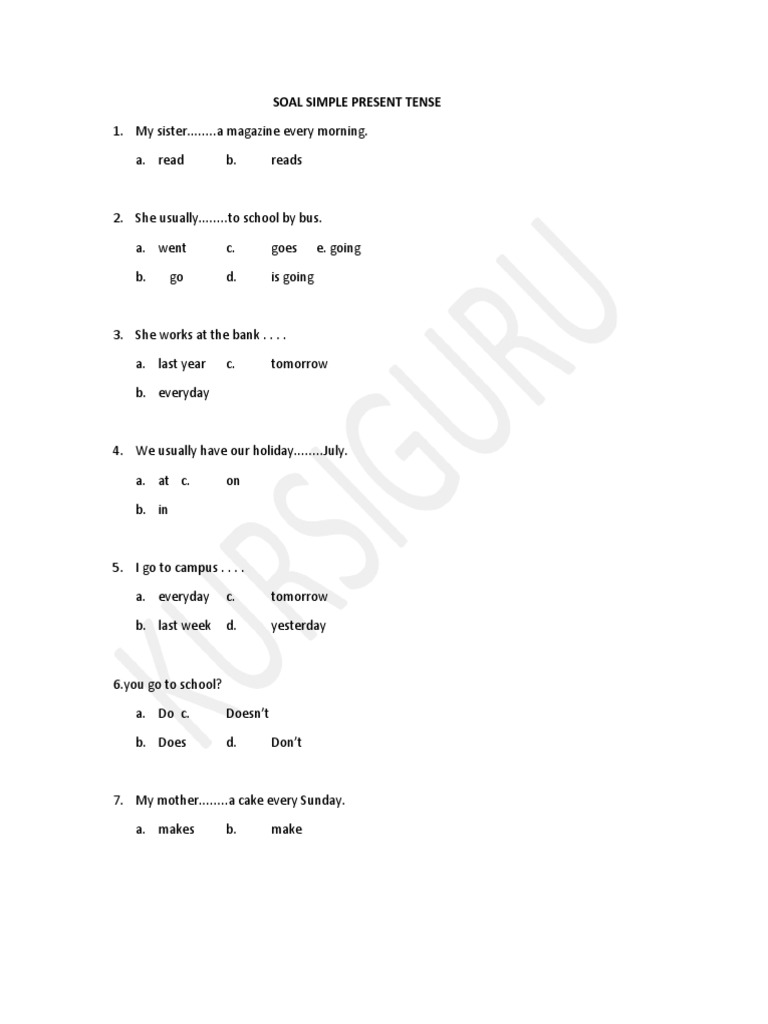 Latihan Soal Simple Present Tense | PDF | Cuisine | Food And Drink