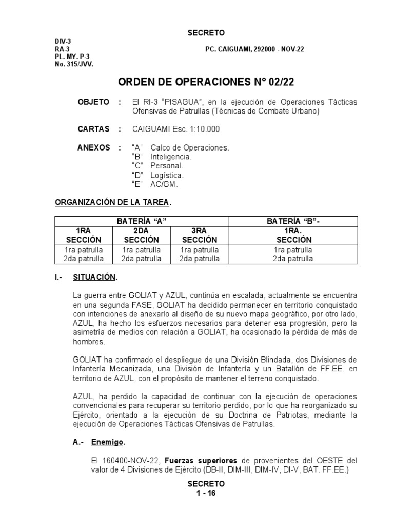 A. - Orden General de Operaciones | PDF | Infantería | Planificación