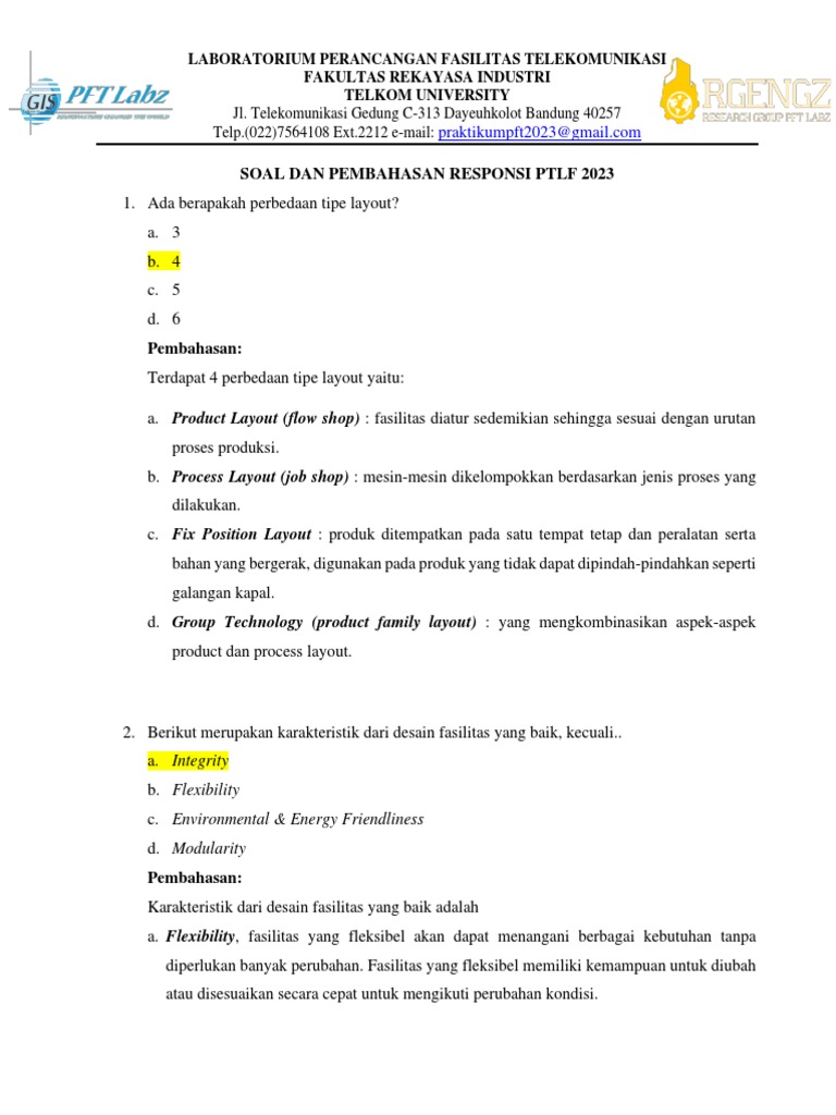 Soal Dan Pembahasan Responsi PTLF 2023 | PDF