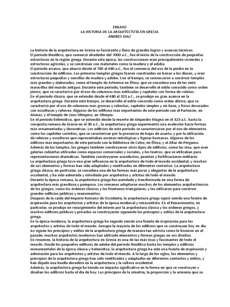 Ensayo Historia de La Arquitectura en Grecia | PDF | Antigua Grecia | Grecia